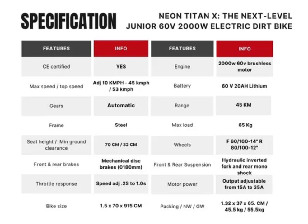 Neon Titan X 2000w 60v Electric Dirt Bike’s – CMW Bikes